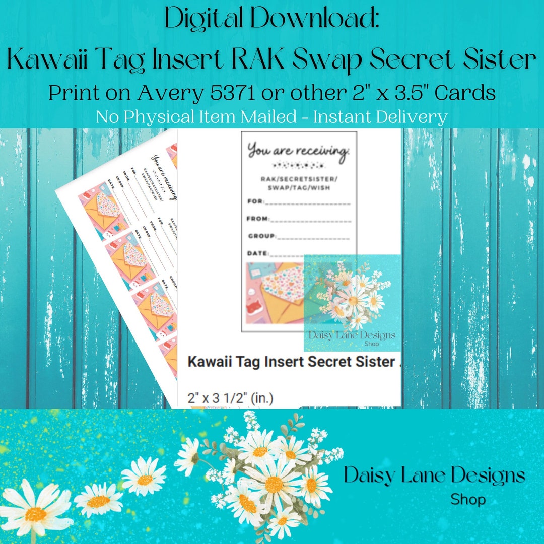 Kawaii Cute Mail Tag Insert Pen Pal Secret Sister RAK Swap Trade Wishes ...