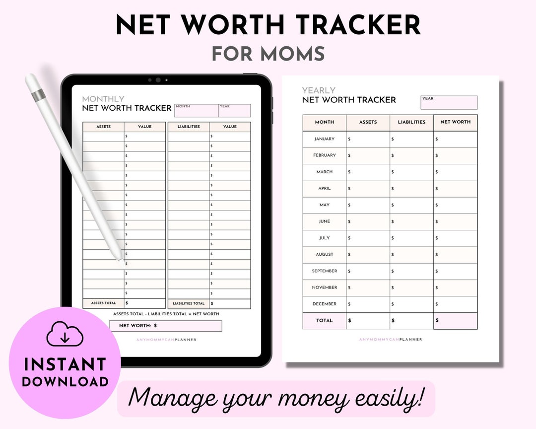 Printable Net Worth Tracker for Moms, Financial Planner, Net Worth ...