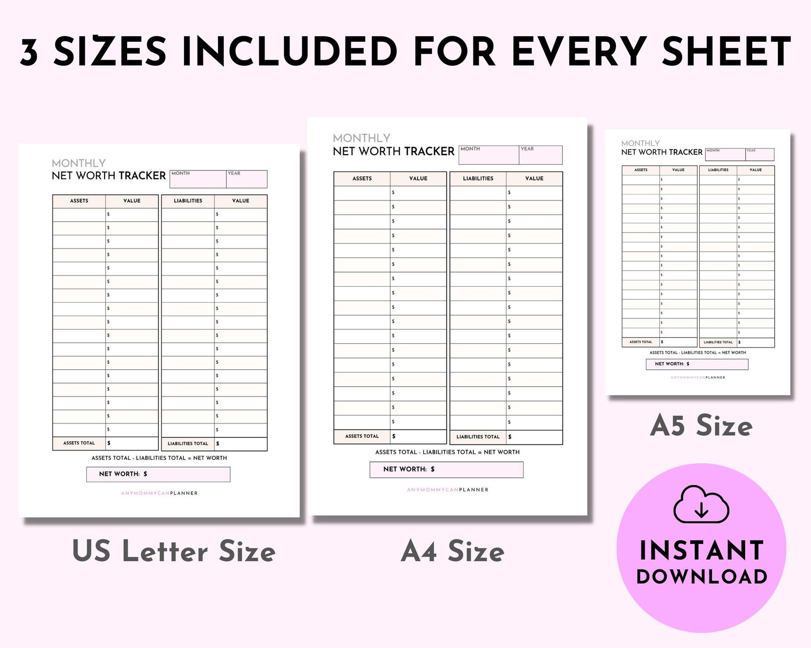 Printable Net Worth Tracker for Moms, Financial Planner, Net Worth ...