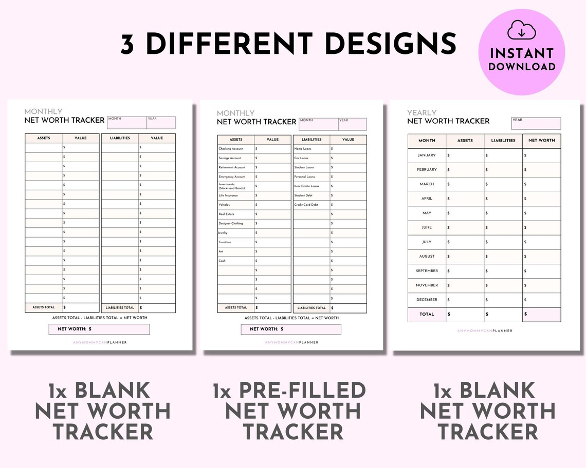 Printable Net Worth Tracker for Moms, Financial Planner, Net Worth ...