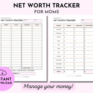 Printable Net Worth Tracker for Moms, Financial Planner, Net Worth ...
