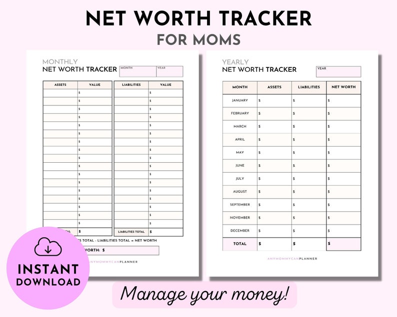 Printable Net Worth Tracker for Moms, Financial Planner, Net Worth ...