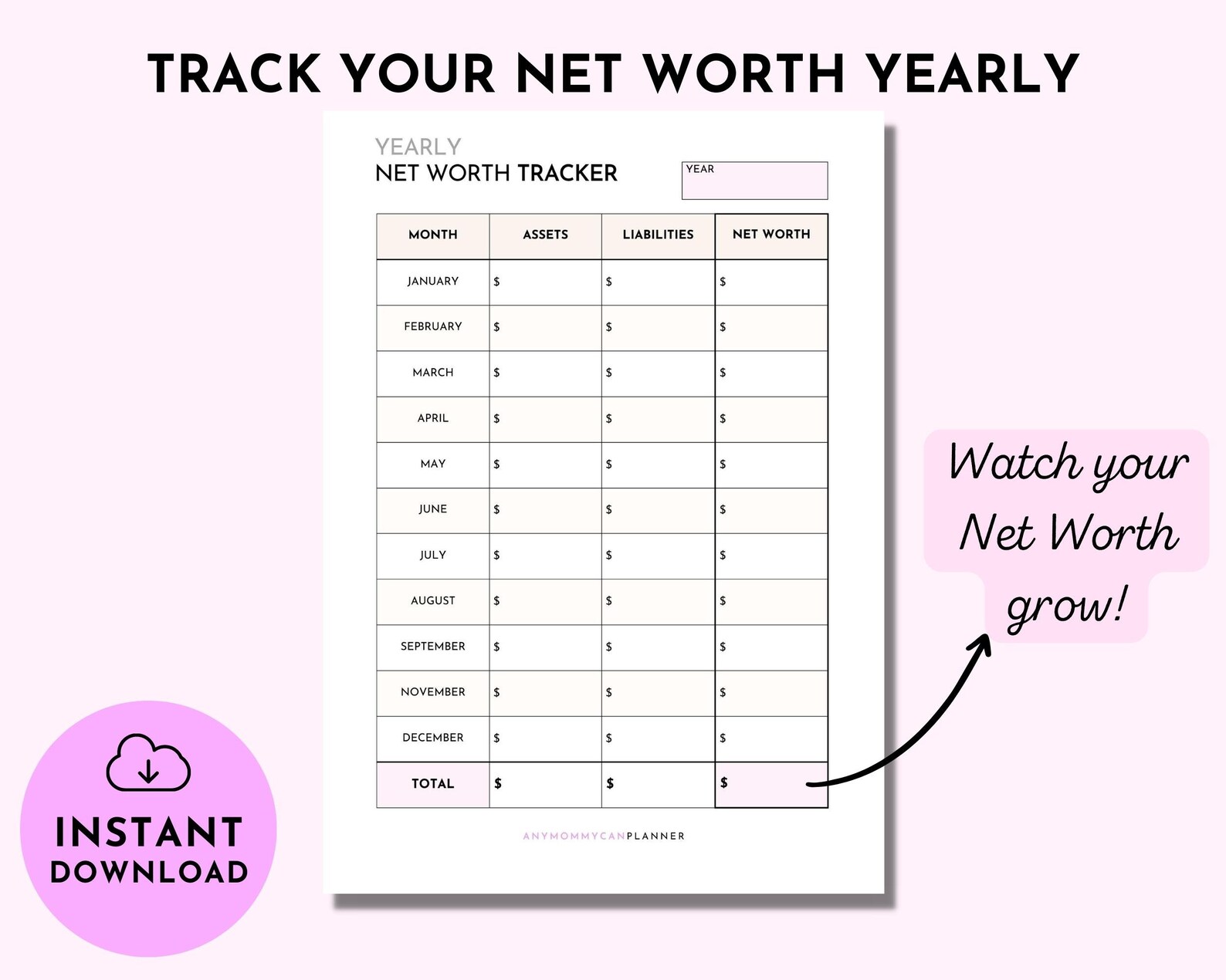 Printable Net Worth Tracker for Moms, Financial Planner, Net Worth ...