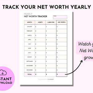 Printable Net Worth Tracker for Moms, Financial Planner, Net Worth ...