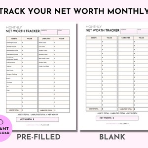 Printable Net Worth Tracker for Moms, Financial Planner, Net Worth ...