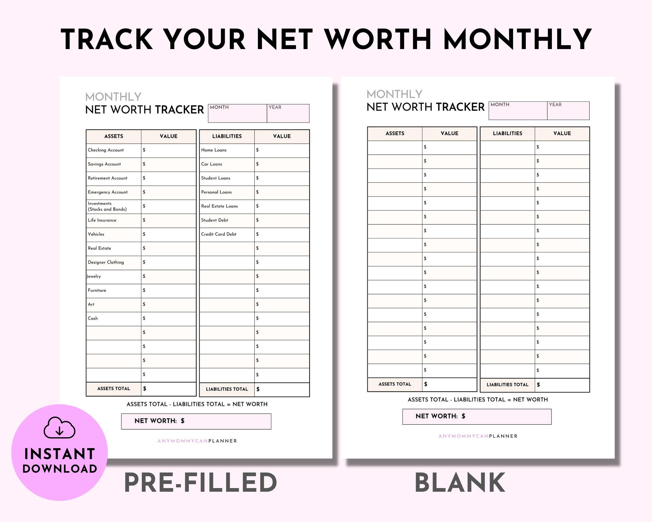 Printable Net Worth Tracker for Moms, Financial Planner, Net Worth ...