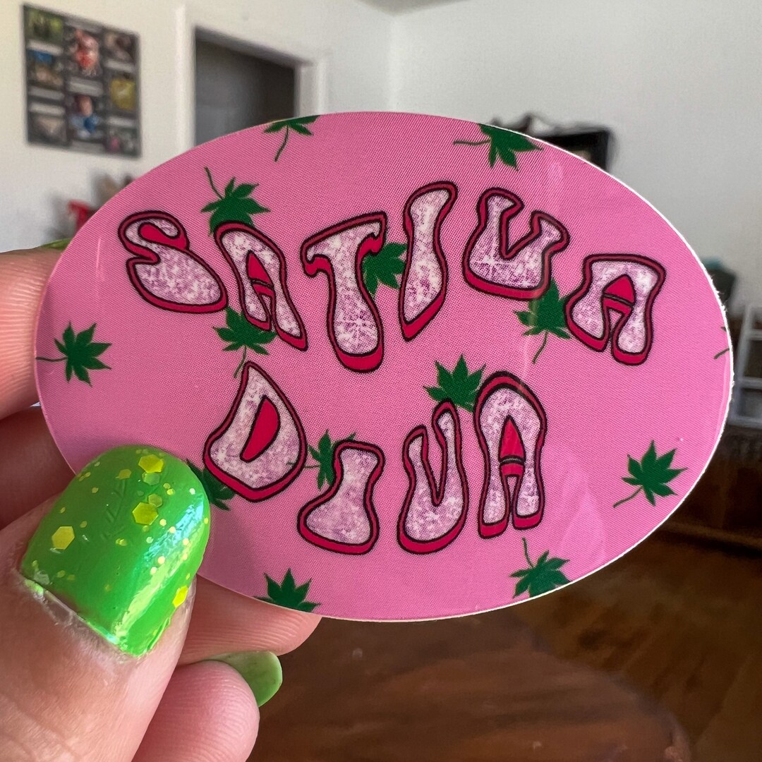 Sativa Diva Pink Maple Leaf 2"x2" Glossy Sticker / Adult Humor Sticker ...