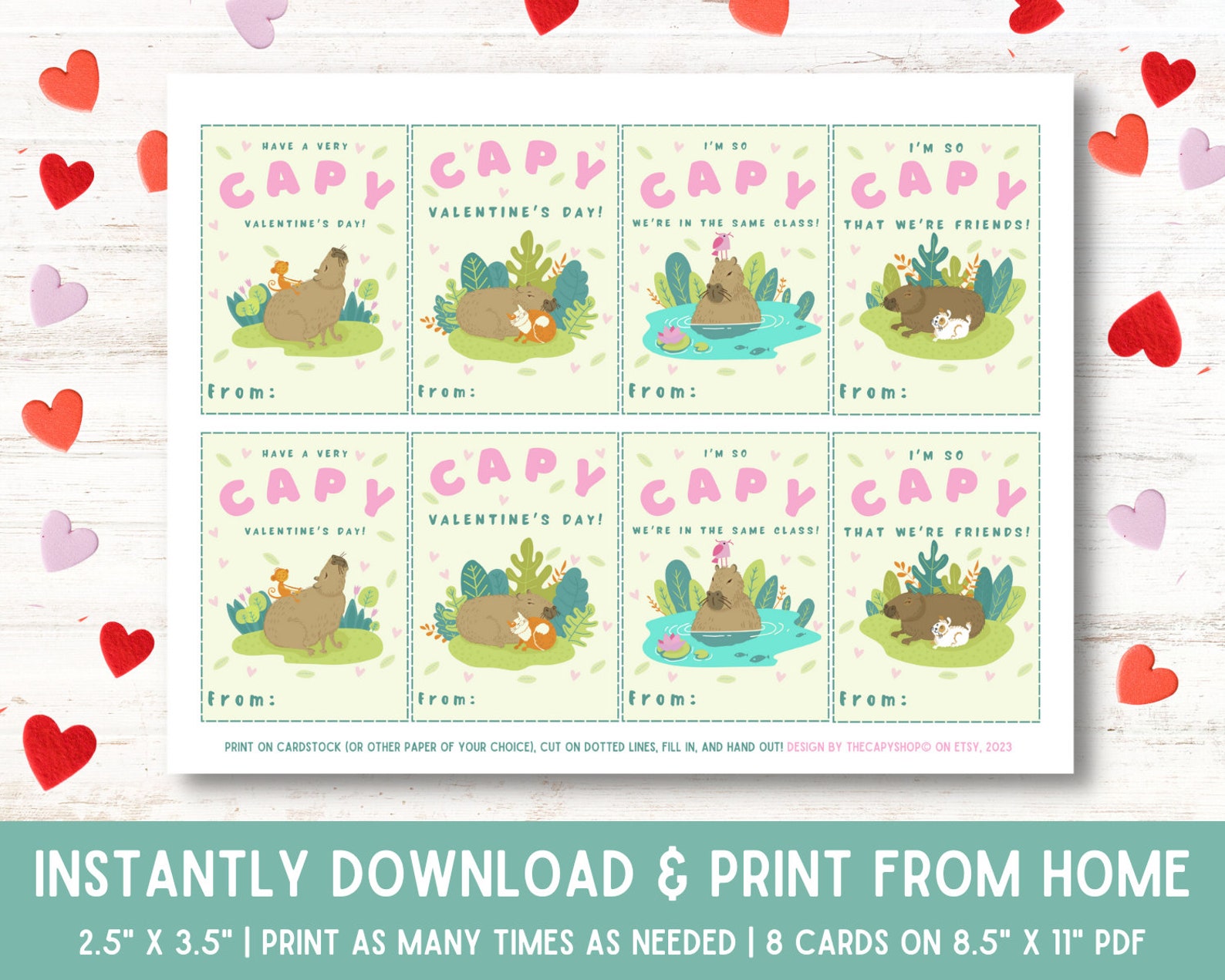 Printable Capybara Valentine's Day Cards | Capybara Classroom Valentine ...
