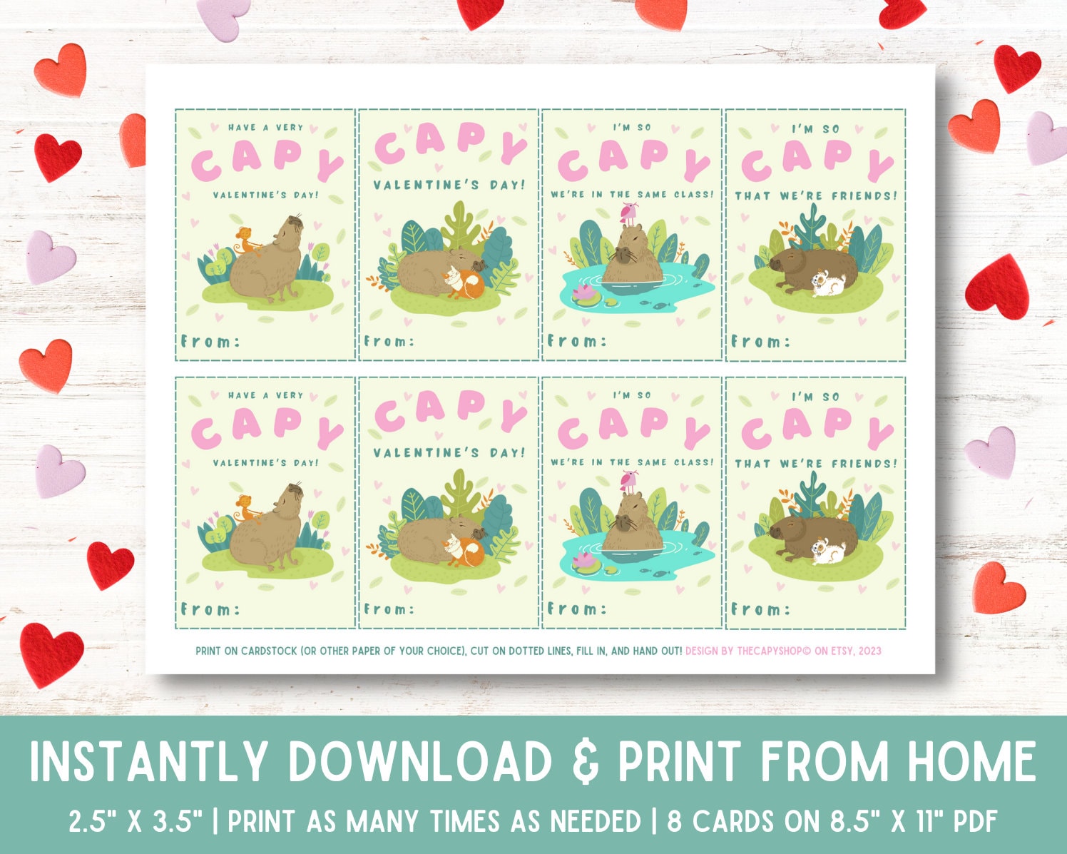 Printable Capybara Valentine's Day Cards | Capybara Classroom Valentine ...