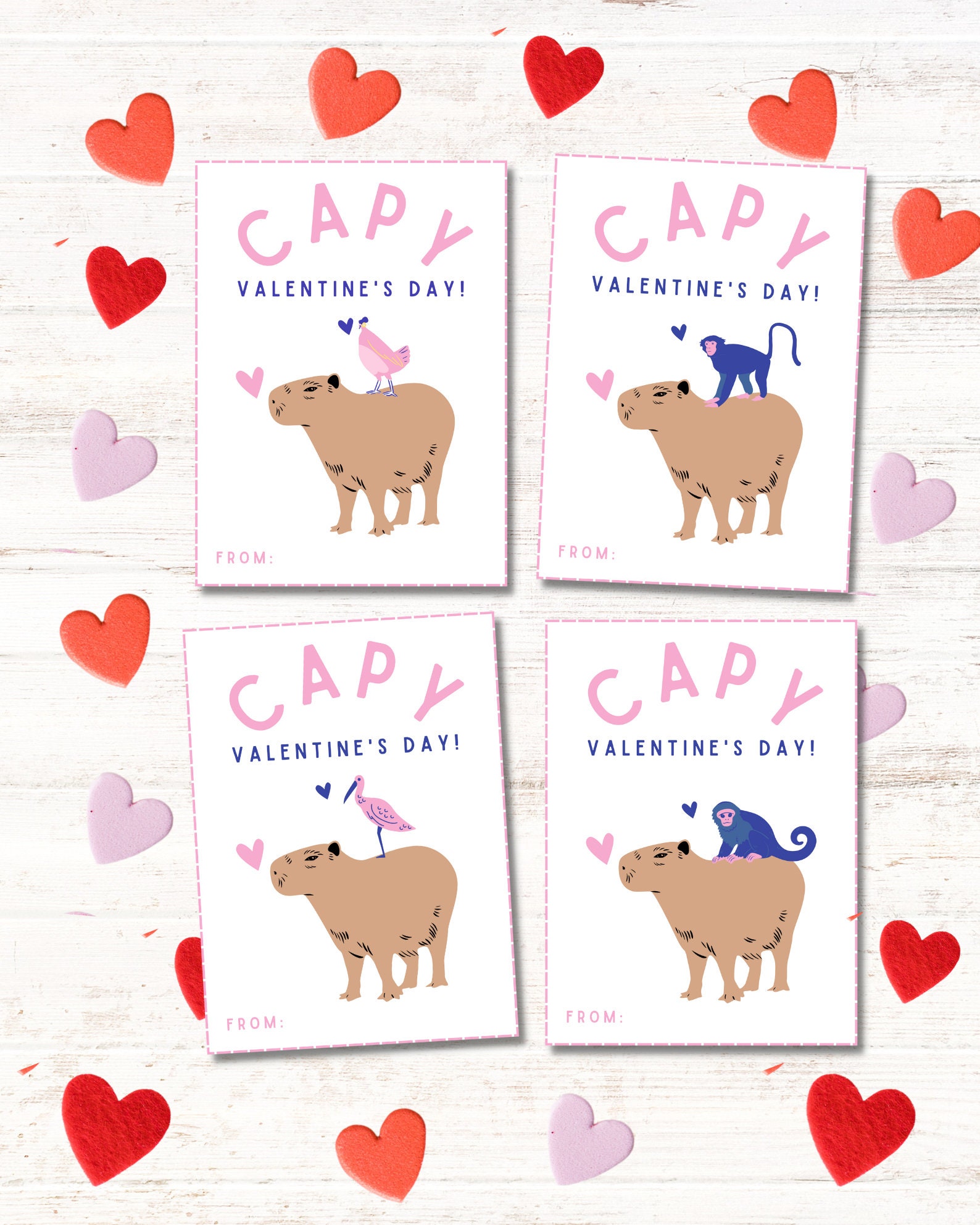 Printable Capybara Valentine's Day Cards | Capybara Classroom Valentine ...