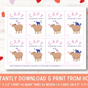 Printable Capybara Valentine's Day Cards | Capybara Classroom Valentine ...