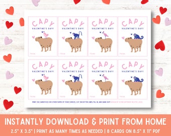 Printable Capybara Facts Valentine's Day Cards Classroom Valentine's ...