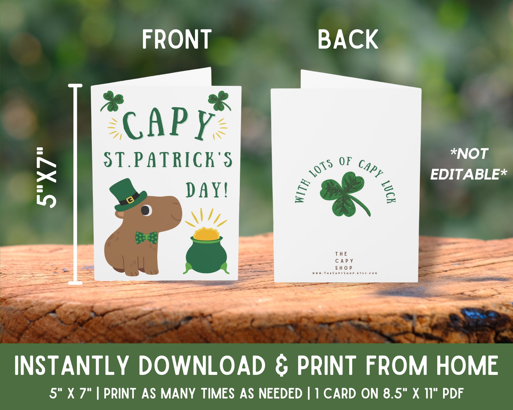 Printable Capybara St. Patrick's Day Card | Blank 5" X 7" Greeting Card ...