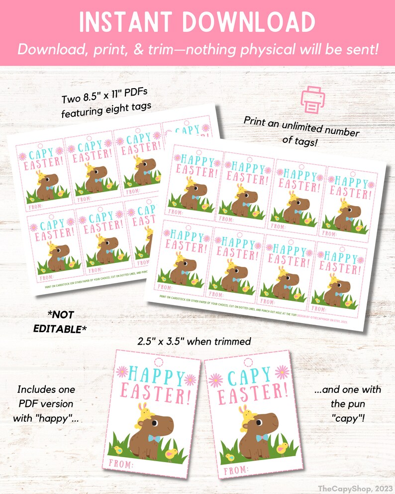 Printable Easter Tags | Capybara Pun Treat Tag | Easter Basket Tags ...