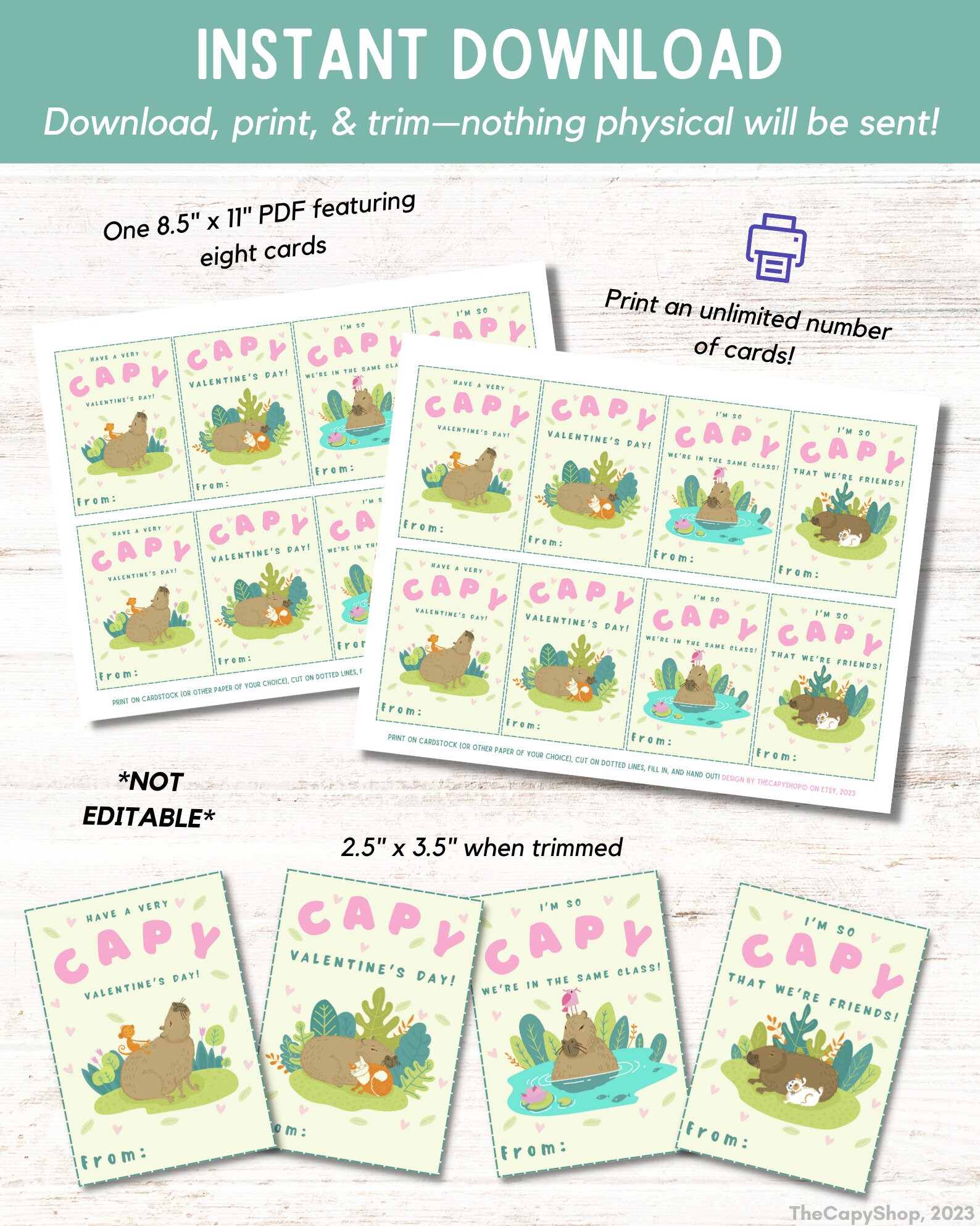 Printable Capybara Valentine's Day Cards | Capybara Classroom Valentine ...