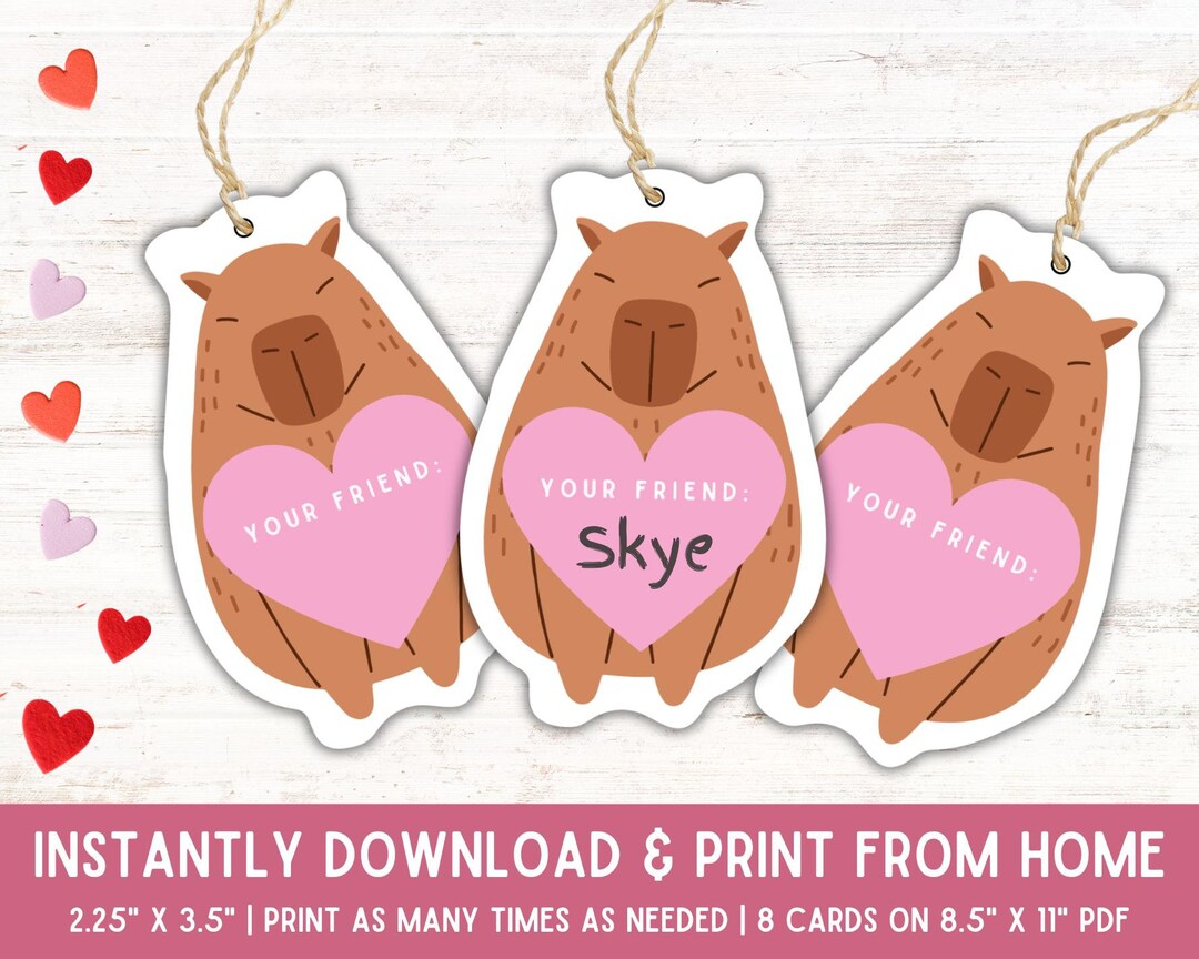 Printable Capybara Valentine's Day Tags | Capybara Valentine's ...