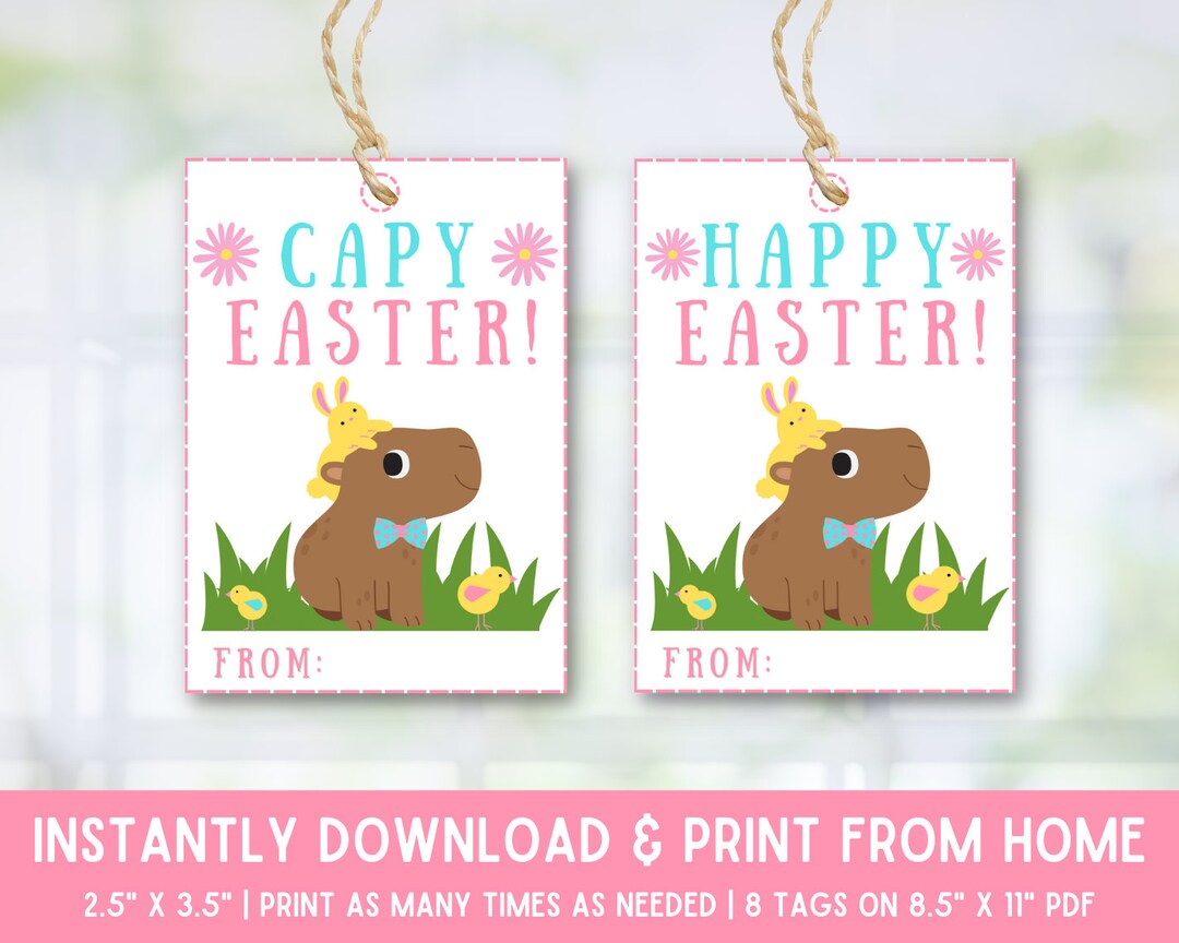 Printable Easter Tags | Capybara Pun Treat Tag | Easter Basket Tags ...