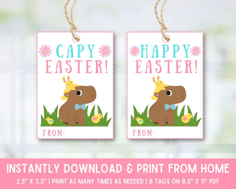 Printable Easter Tags | Capybara Pun Treat Tag | Easter Basket Tags ...