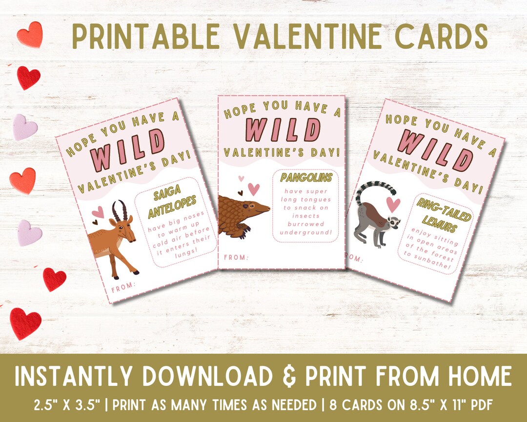 Printable Wild Animal Valentine's Day Cards | Quirky Animal Valentines ...