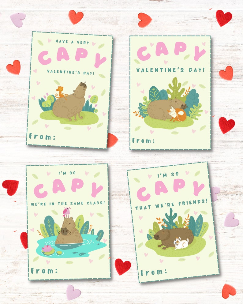 Printable Capybara Valentine's Day Cards | Capybara Classroom Valentine ...