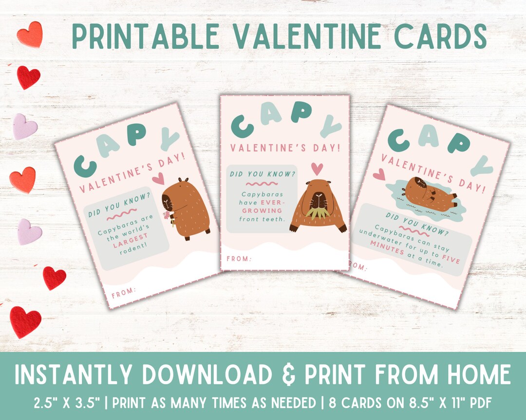 Printable Capybara Facts Valentine's Day Cards | Classroom Valentine's ...