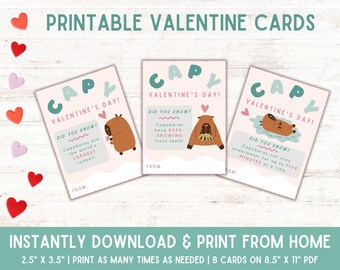 Printable Capybara Valentine's Day Cards Capybara Classroom Valentine's ...
