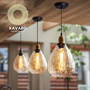 Vintage Pendant Light for Kitchen Island, Rustic Glass Pendant Lighting ...