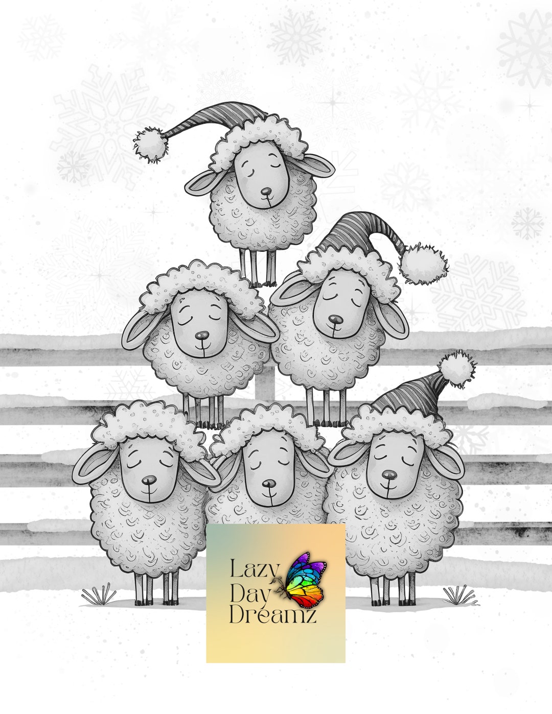 Lamb Christmas, Coloring Page, Greyscale, Adult Coloring, Cute Coloring ...