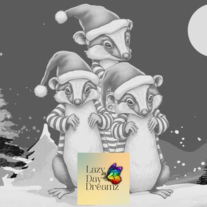 Weasel Christmas, Coloring Page, Greyscale, Adult Coloring, Cute ...