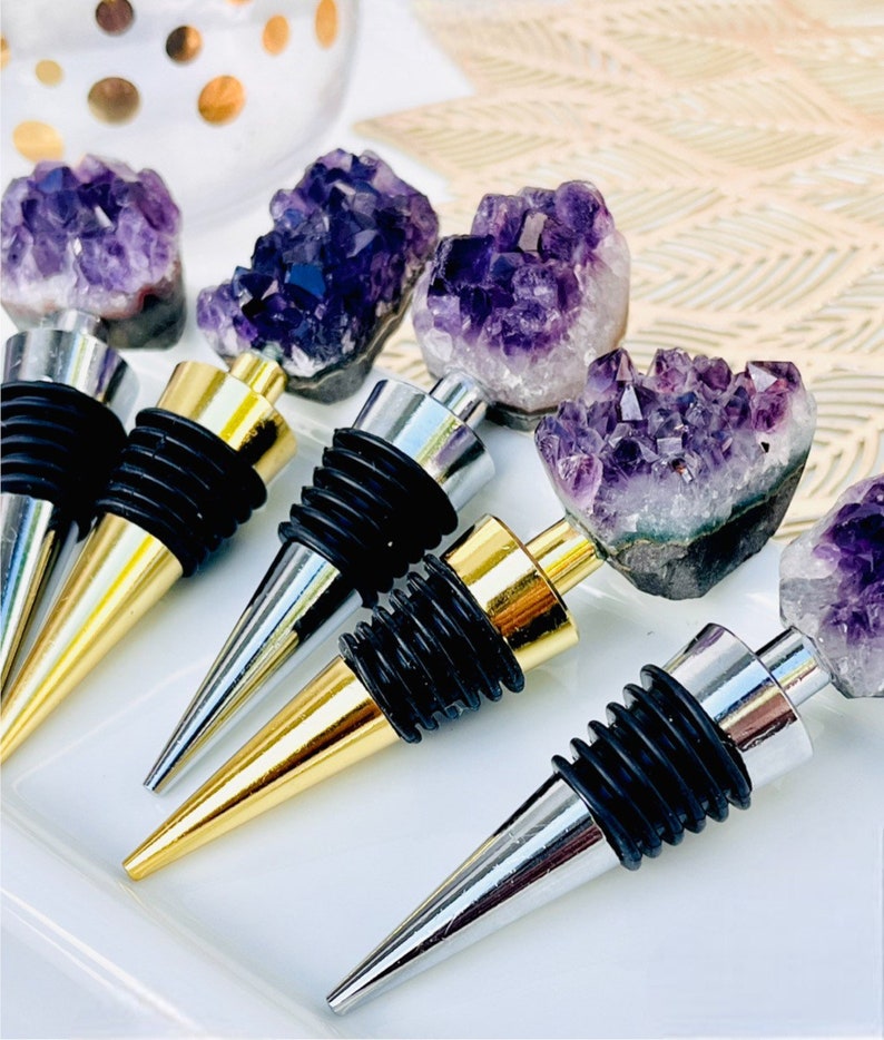 Natural Amethyst Teeth Raw Crystal Wine Stopper Bottle Gold Silver ...