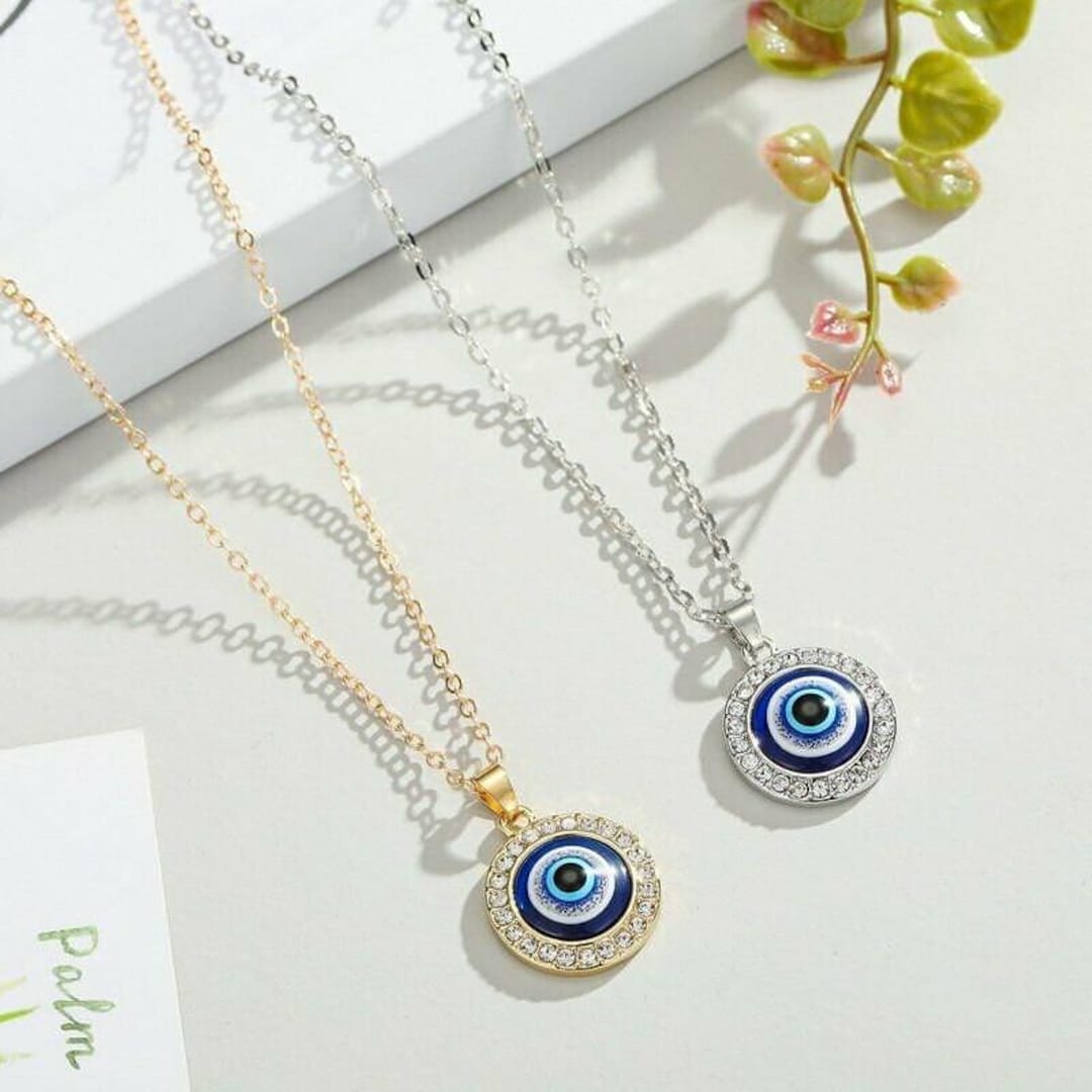 14K Gold Plated Silver Dainty Evil Eye Bead Pendant Gold Plated ...