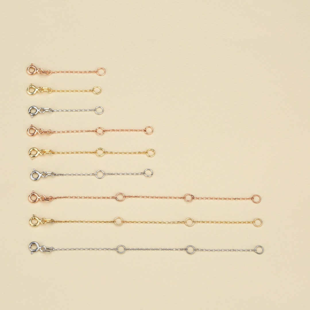 14K Solid Gold Necklace Extender Chain, Sterling Silver Vermeil, White ...