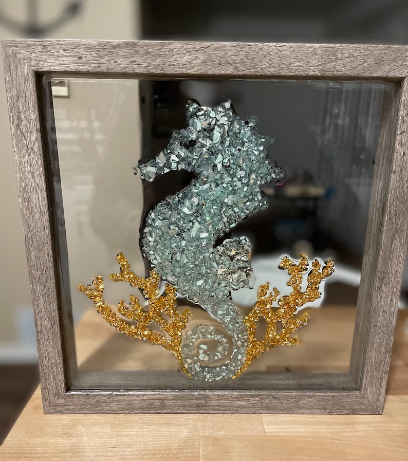 Seahorse Crushed Glass Beach Themed Shadow Box - Etsy