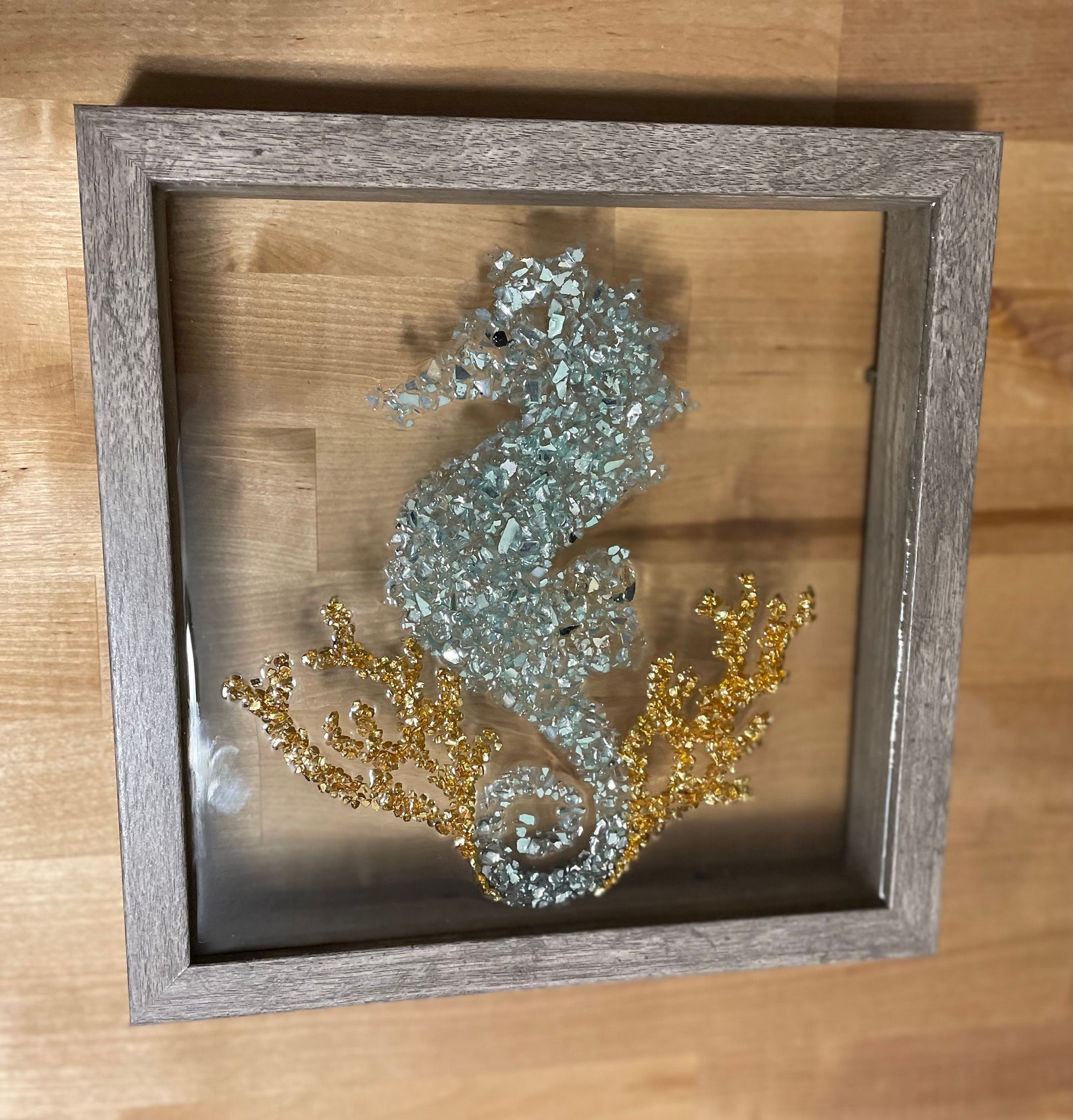 Seahorse Crushed Glass Beach Themed Shadow Box - Etsy