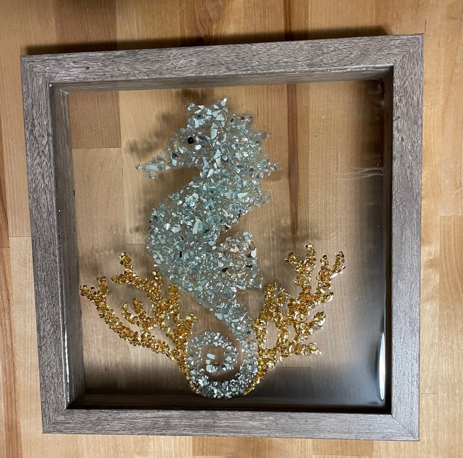 Seahorse Crushed Glass Beach Themed Shadow Box - Etsy