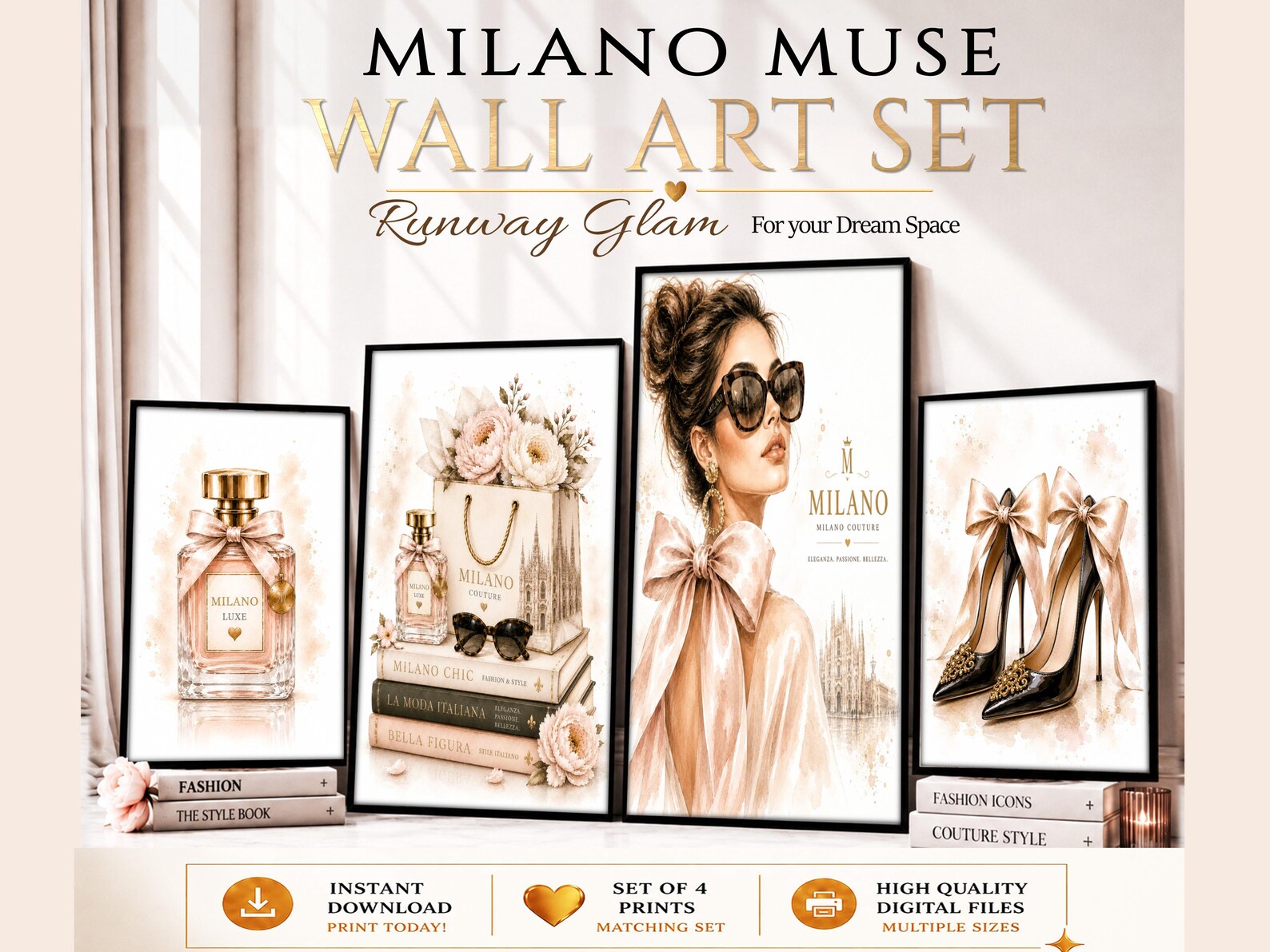 Milano Fashion Wall Art Set, Italian Couture Prints, Perfume, High ...