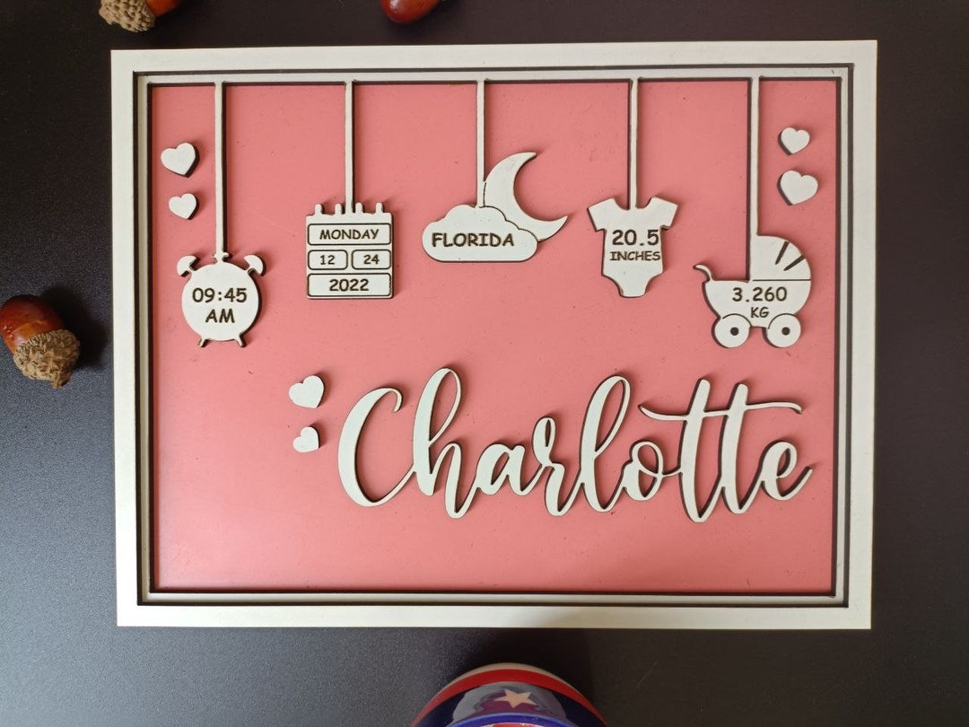 Wooden Baby Name Announcement Sign, Wood Sign for Birth Reveal, Baby ...