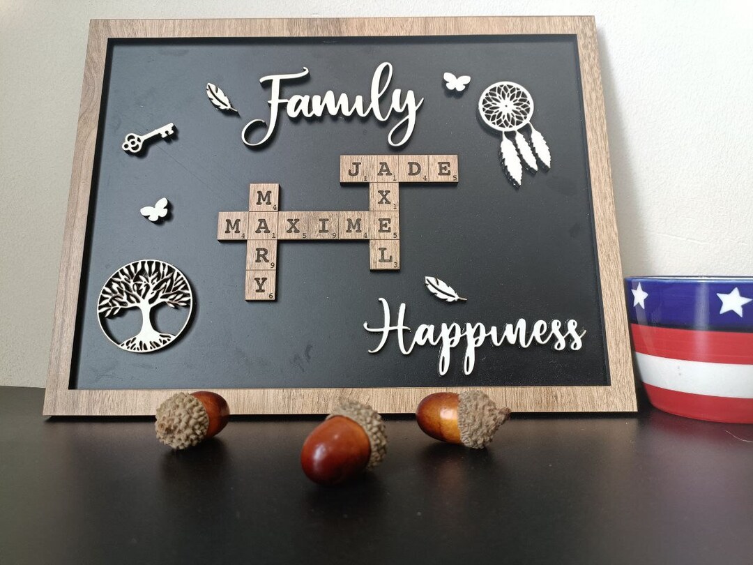 Personalized Family Name Sign, Crossword Scrabble Sign, Custom Family ...