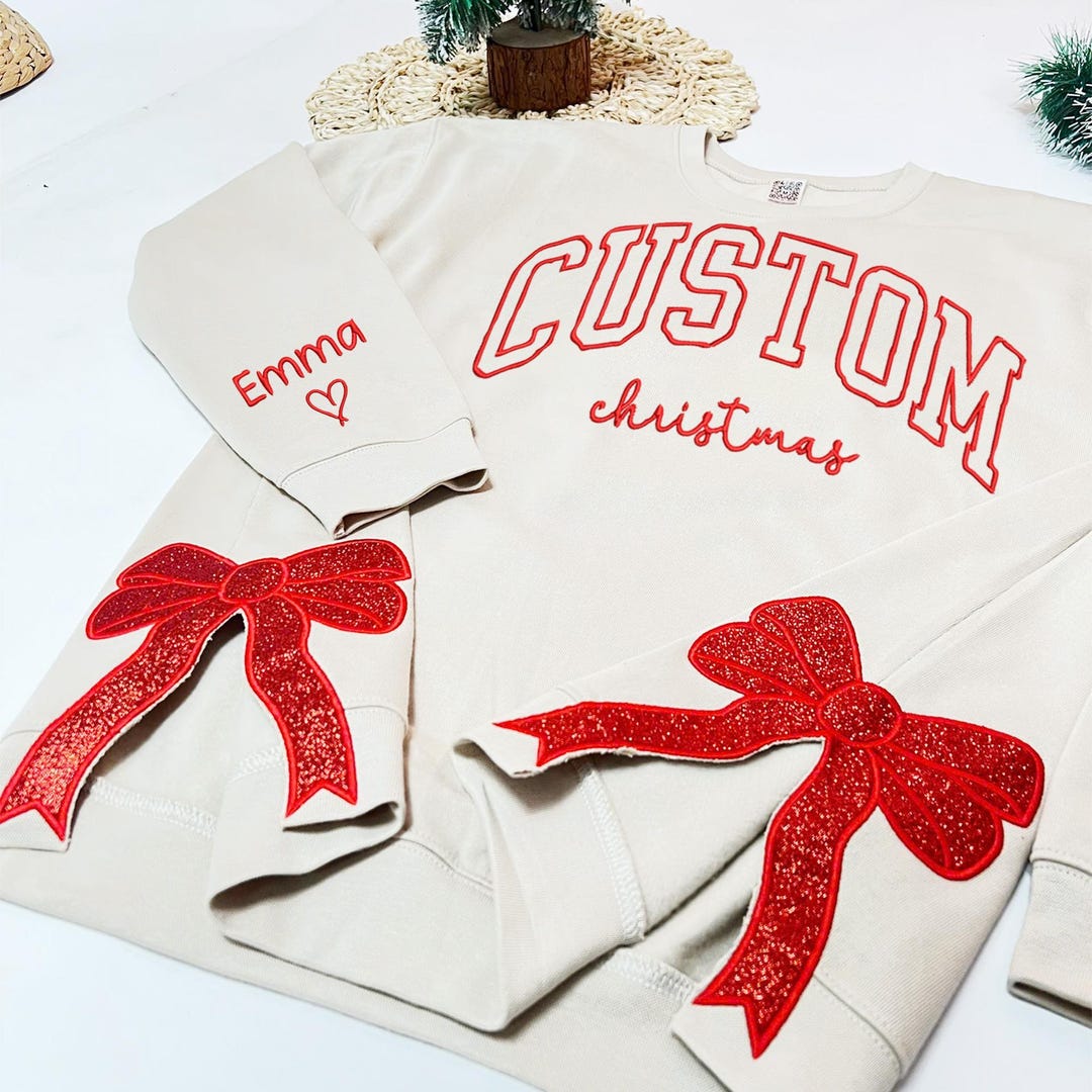 Personalized Side Bow Sweatshirt With Glitter, Custom Sweatshirt ...