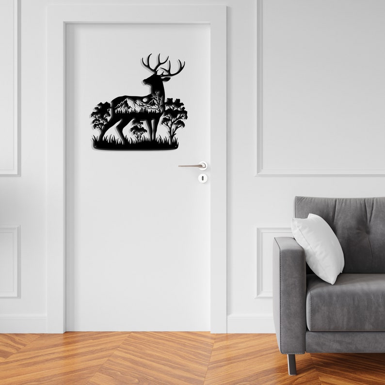 Mountain, Forest and Deer Metal Art Sign, Wildlife Metal Sign Decor ...