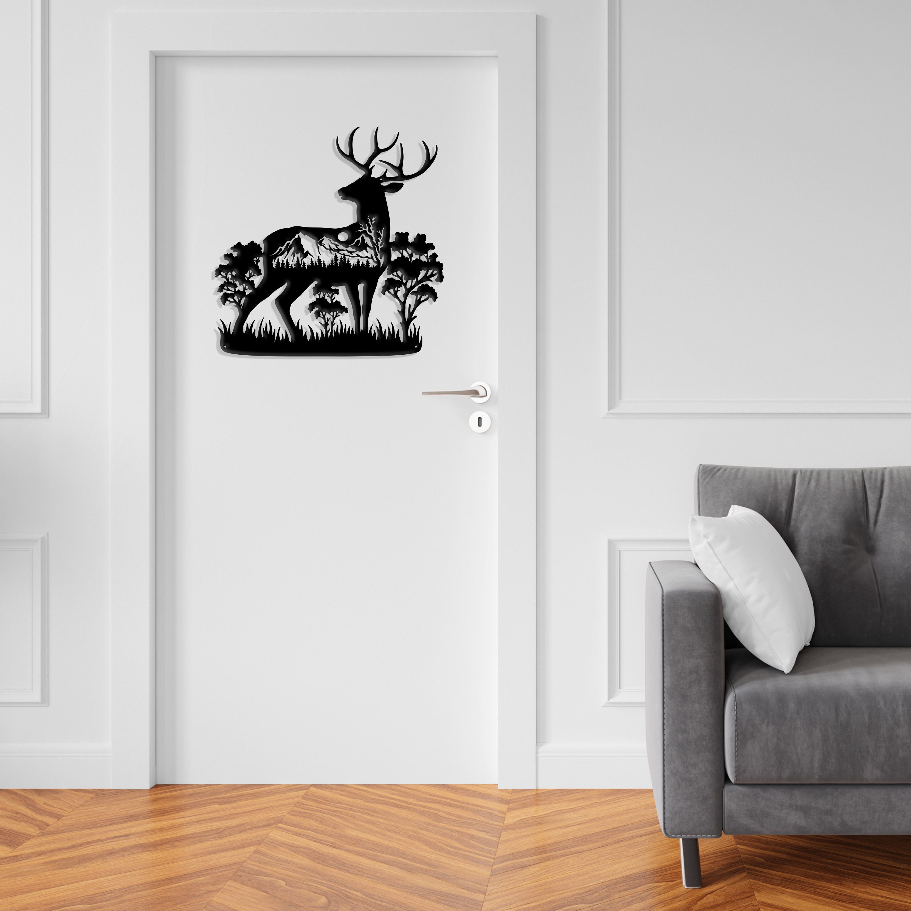 Mountain, Forest and Deer Metal Art Sign, Wildlife Metal Sign Decor ...