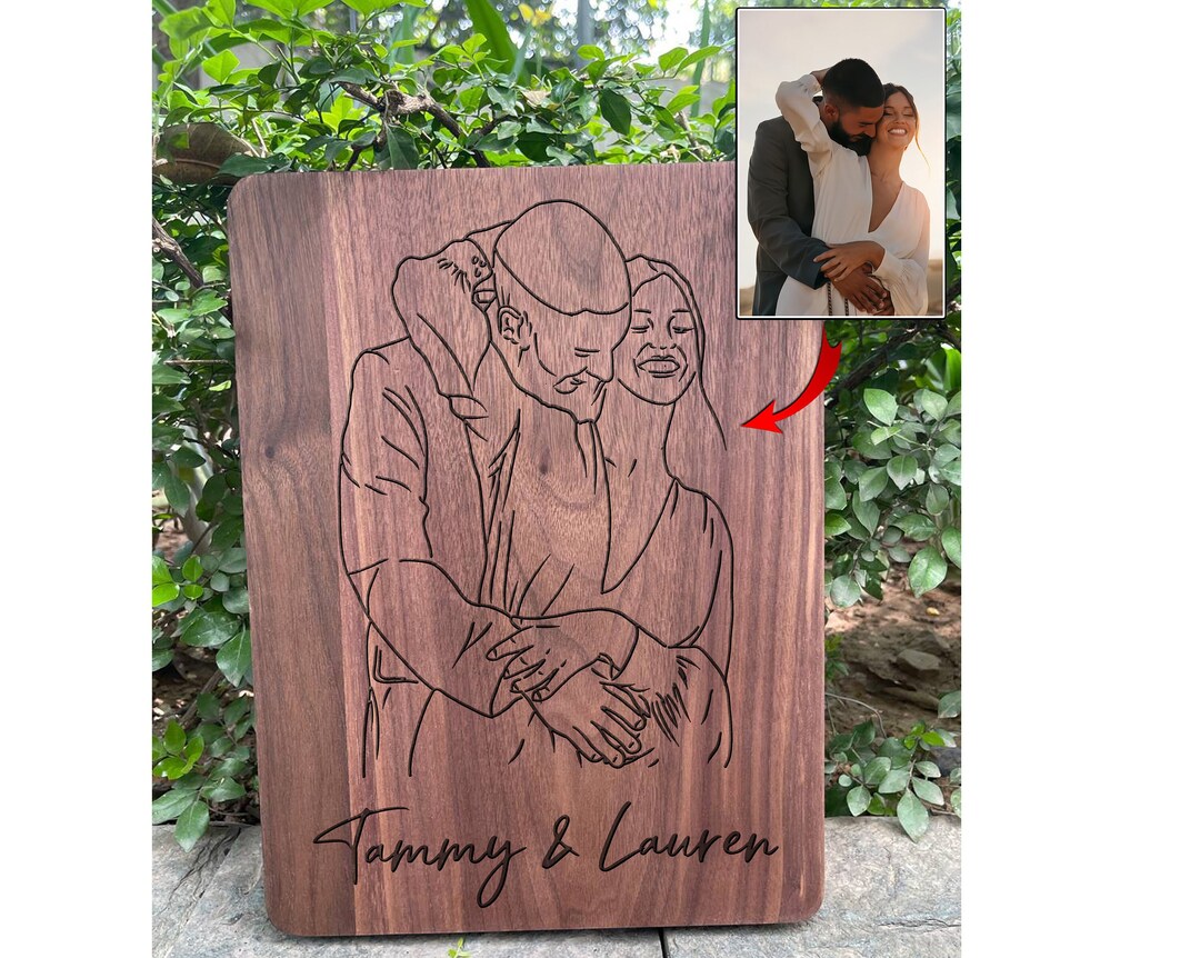 Personalized Line Art Cutting Board, Custom Couple Photo Portrait ...