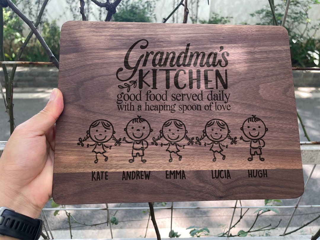 Custom Grandma Kitchen Good Food Served Daily Cutting Board ...