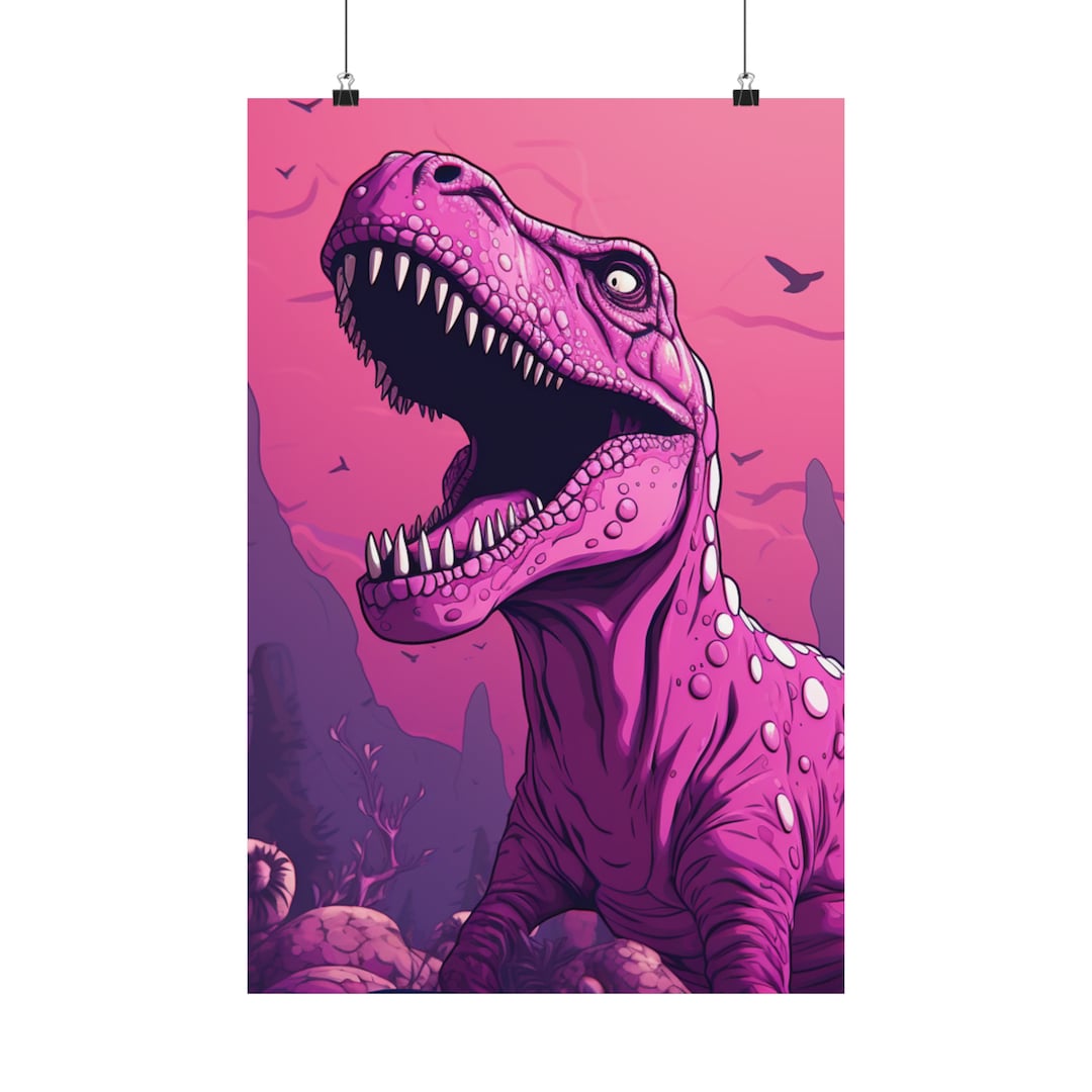 Pink T-rex Poster. Cute Carnivore Print for a Nursery, Child's Room or ...