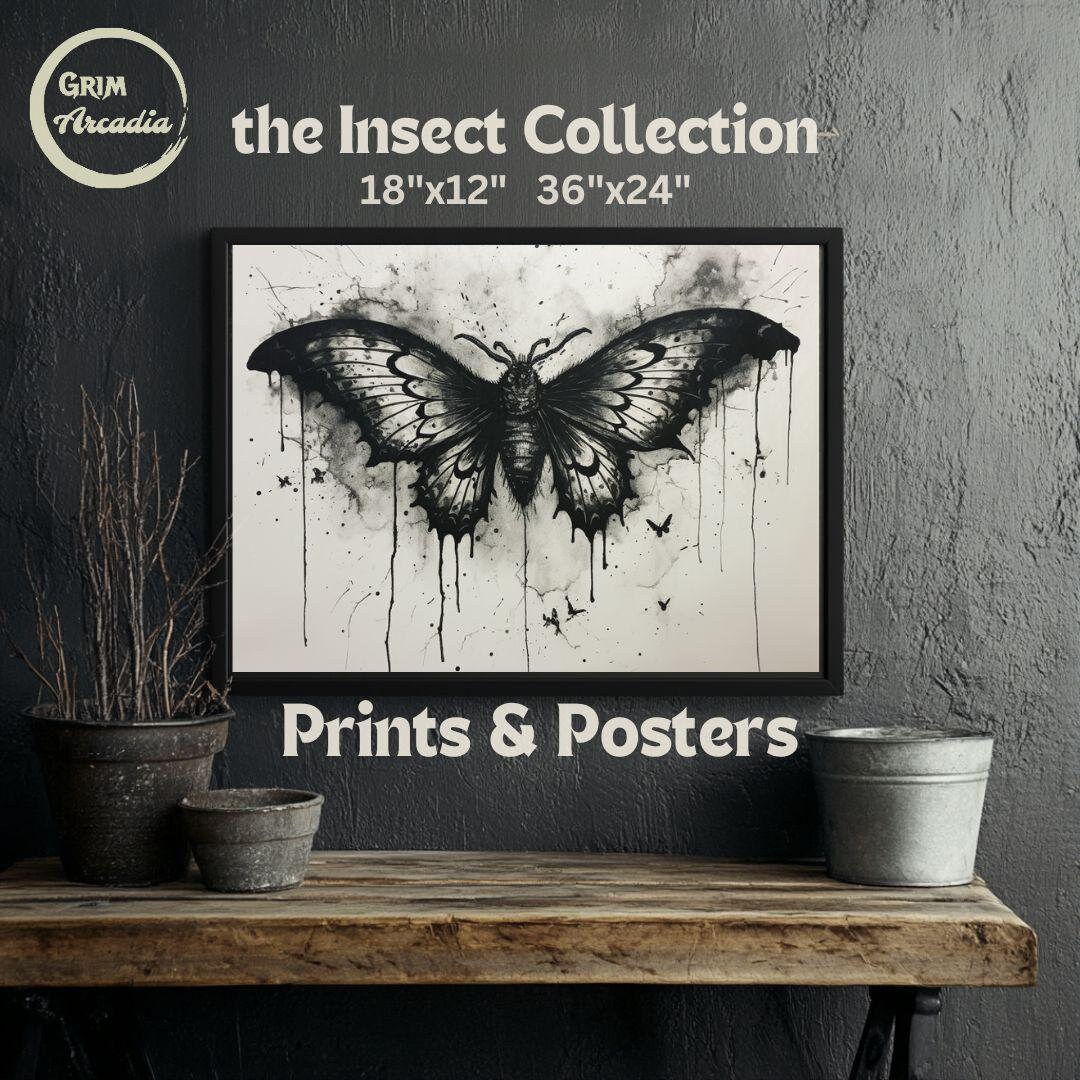 Moth Poster, Dark Academia Decor, Goth Wall Art, Room Decor, Dark ...