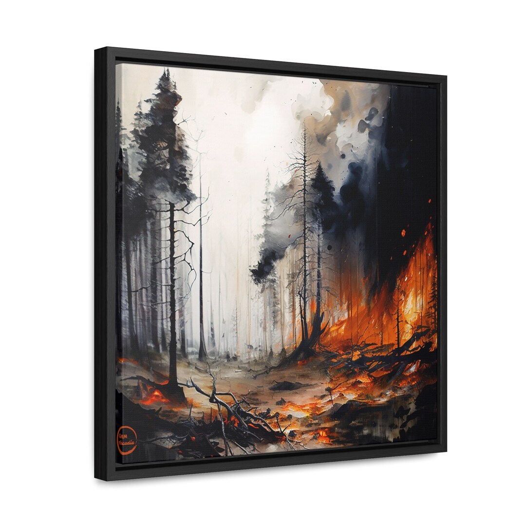 Framed Canvas Print, Forest Fire 16 Inch, Forest Fire Wall Art, Fiery ...