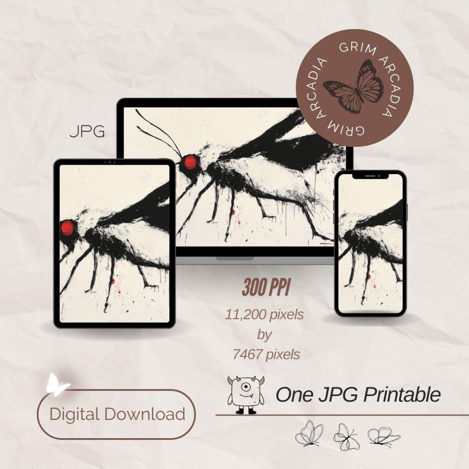 Flying Bug Printable Download Gothic Art JPG Dragonfly Computer ...