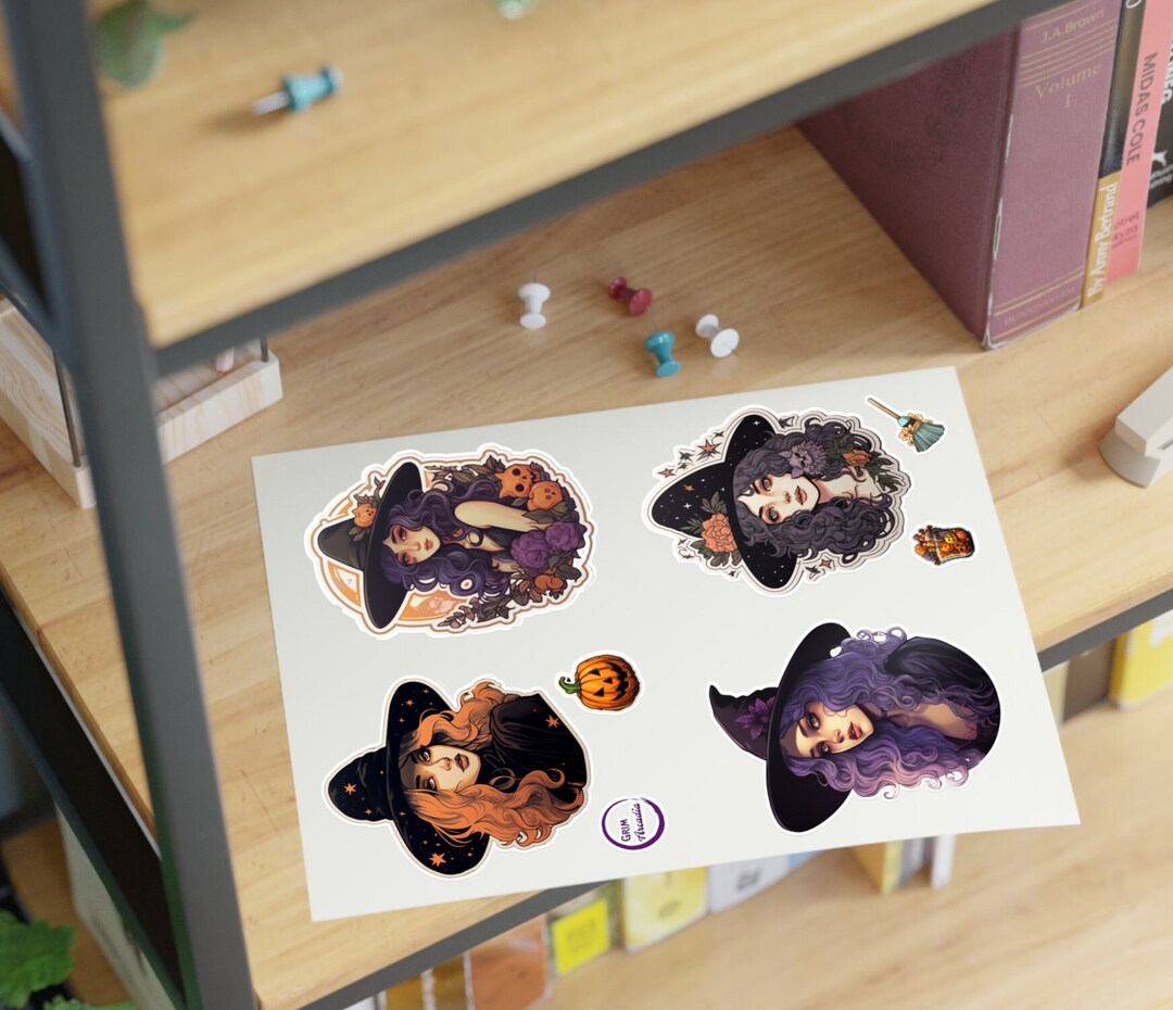 Witch Sticker Sheet, Spooky Sticker Sheet, Cute and Scary Witch Decals ...