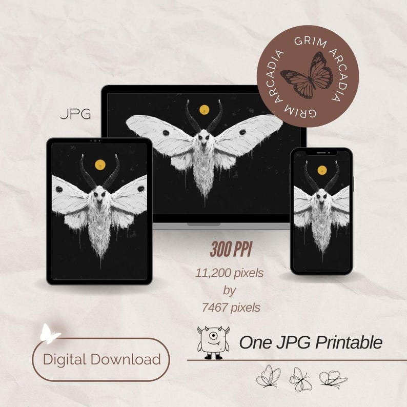 Moth Printable Download Gothic Bug JPG Insect Computer Wallpaper Black ...