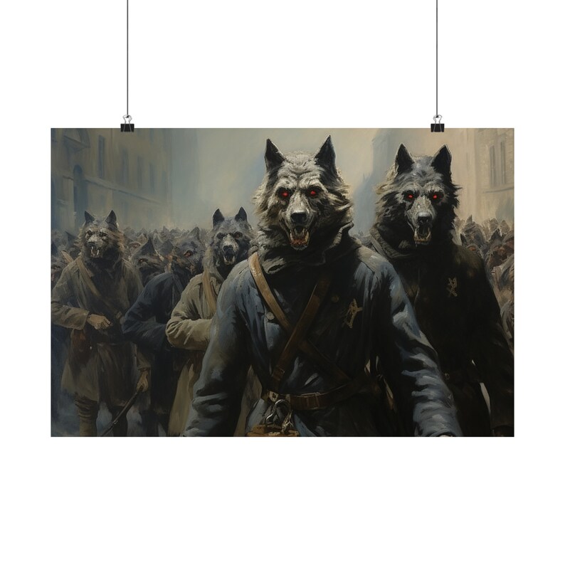 WW2 Wolf Print. Mythological Fantasy Painting. Vintage Werewolf Poster ...